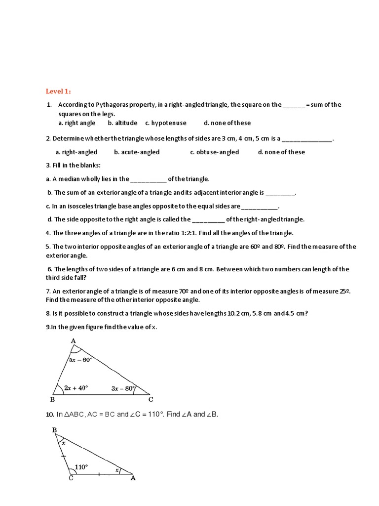 Class 7 Triangle Properties Worksheet | PDF