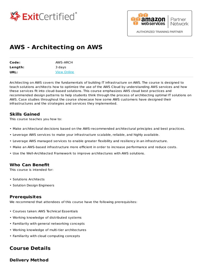 AWS - Architecting On AWS: Skills Gained | PDF | Amazon Web Services | Cloud Computing