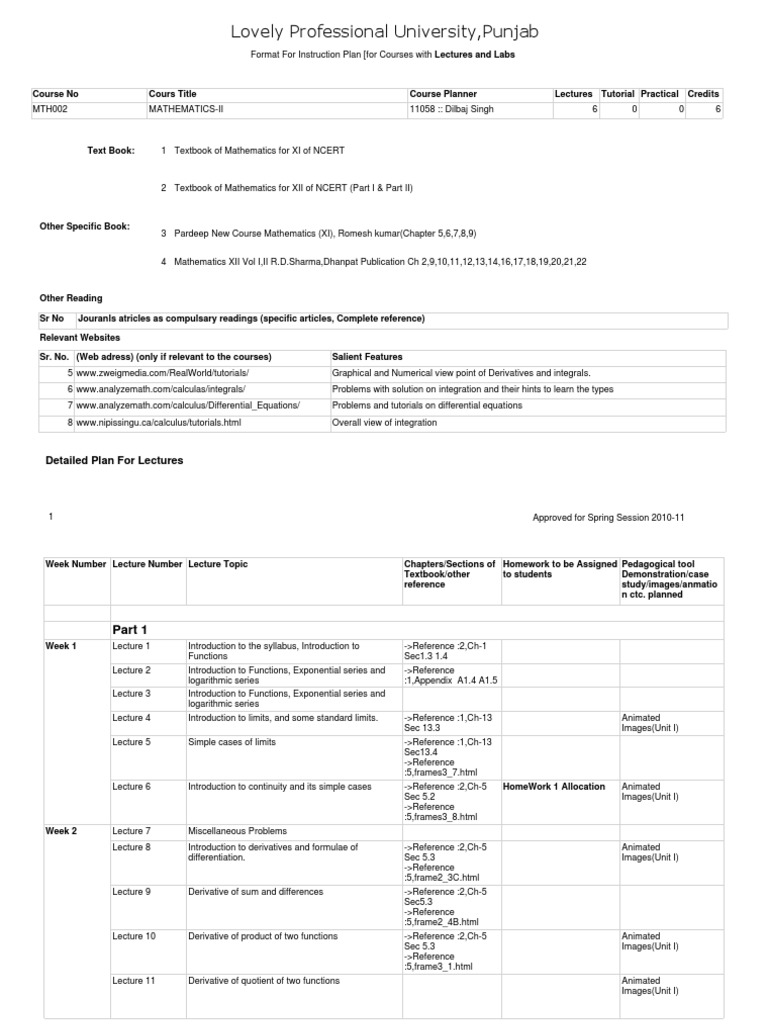 RPT Instruction Plan | PDF | Integral | Derivative