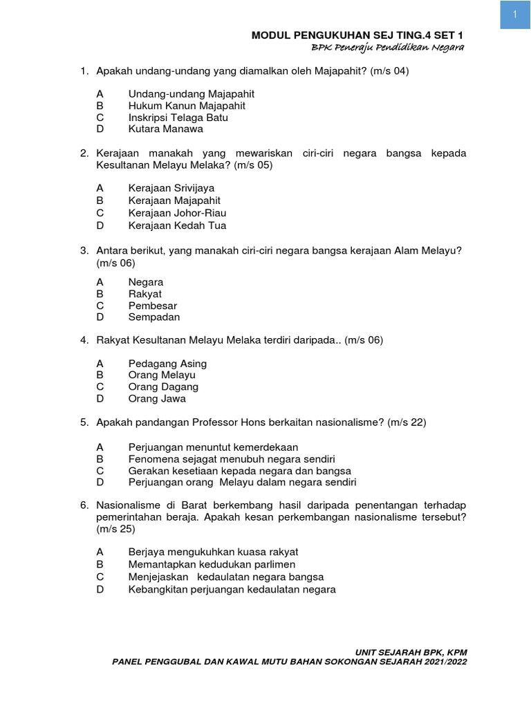 Set 1 Modul Pengukuhan SPM Objektif Tingkatan 4 | PDF