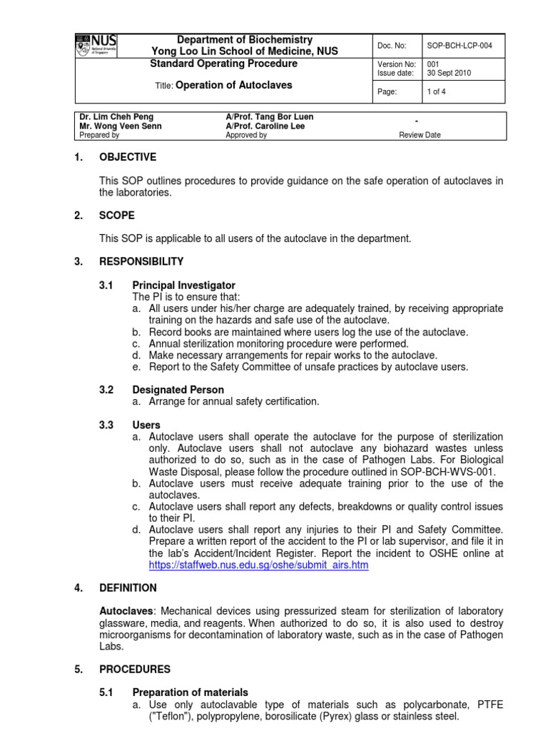 Autoclave Operation SOP Guide | PDF | Sterilization (Microbiology ...