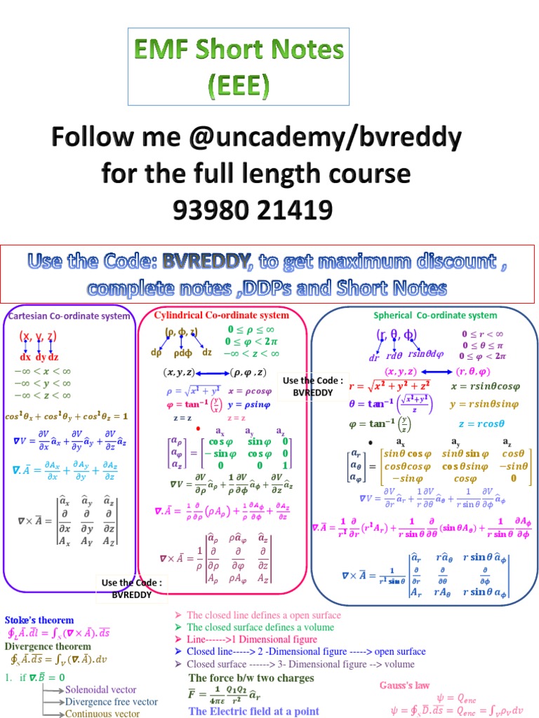 EMT Short Notes | PDF | Magnetic Field | Electric Field