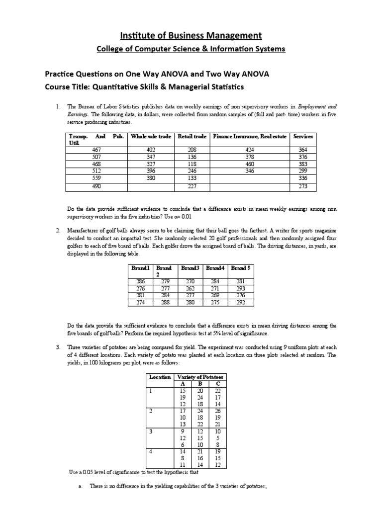 Practice Questions On ANOVA | PDF | Statistics | Scientific Method