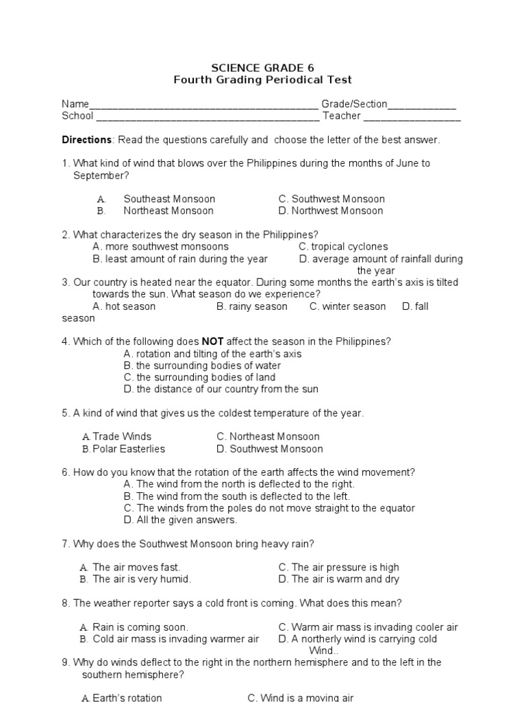 4th Periodical Test Test Questions Grade 6 Stars Galaxy