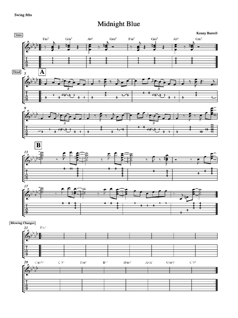 Midnight Blue Tabs | Download Free PDF | Recorded Music | Albums