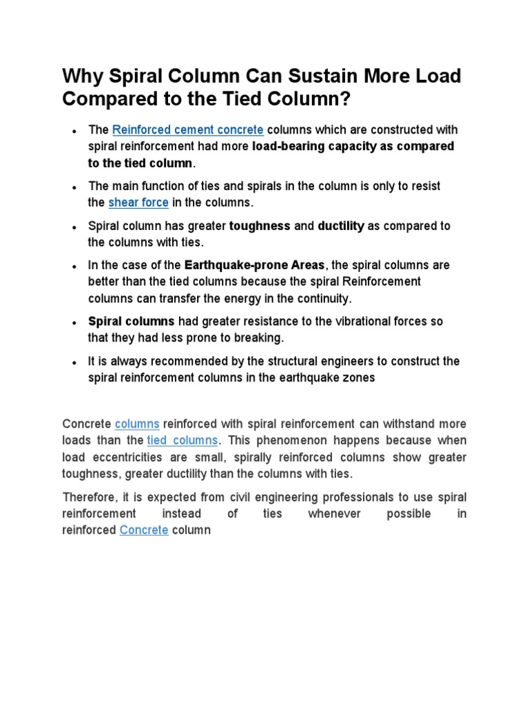 Why Spiral Column Can Sustain More Load Compared To The Tied Column ...