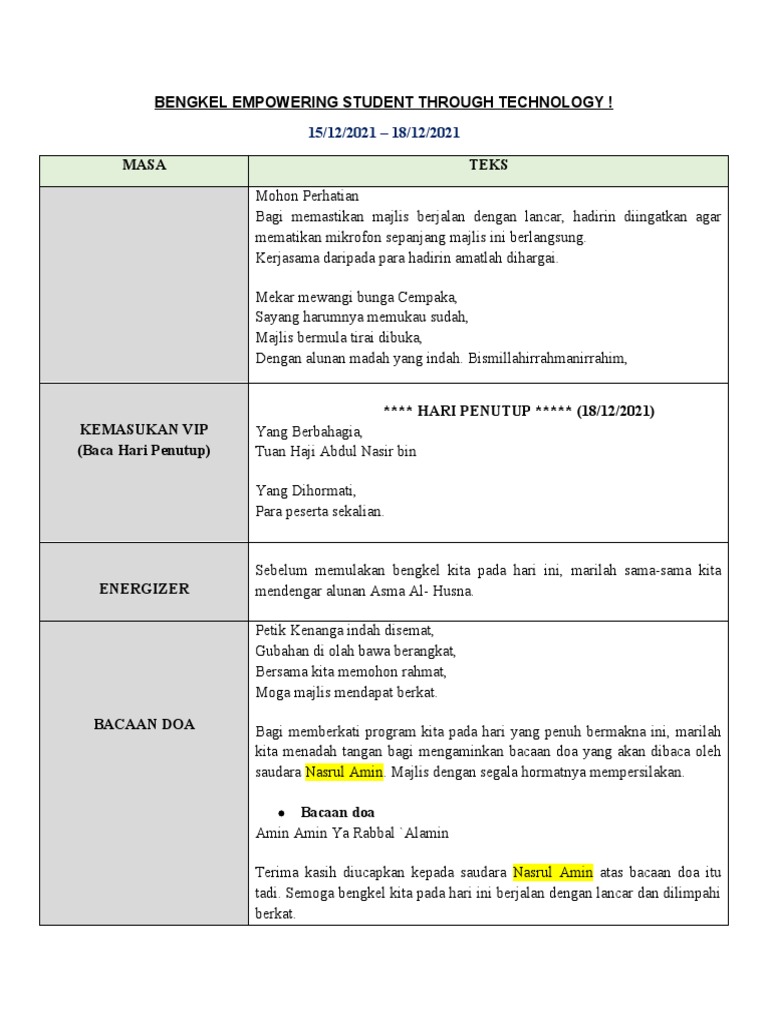 Teks Emcee Bengkel Estt | PDF