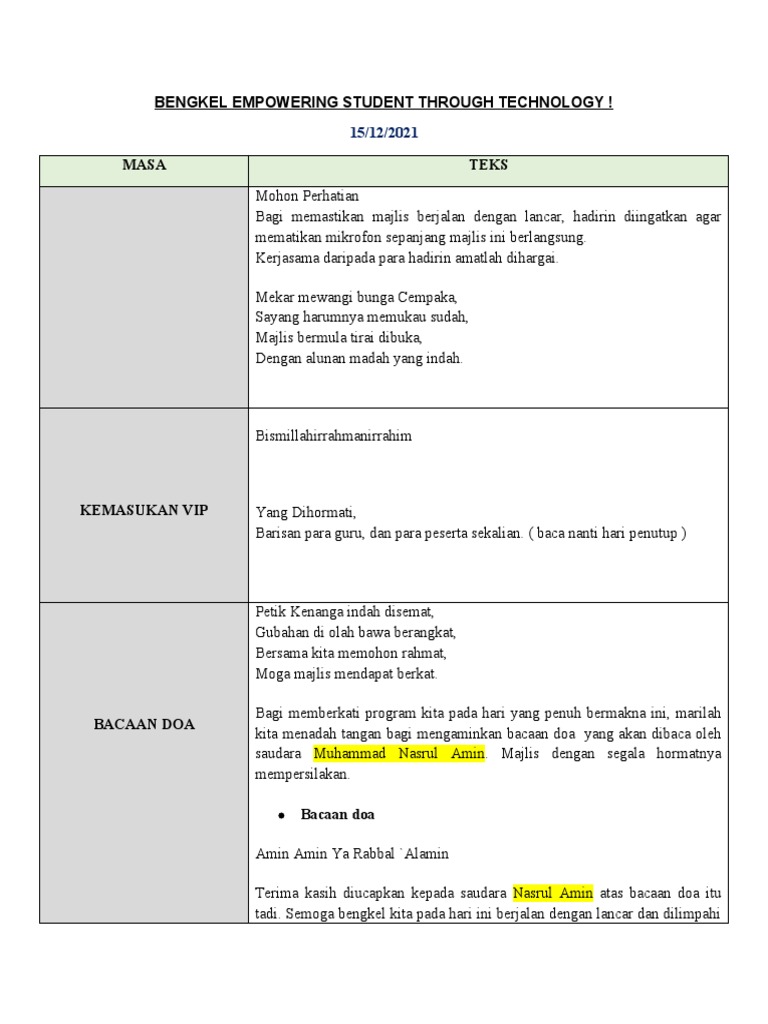 Teks Emcee Bengkel Estt | PDF