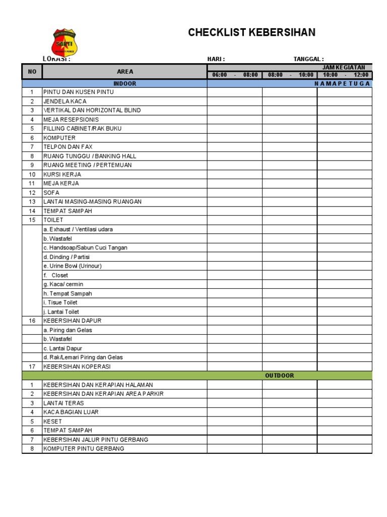 Checklist Kebersihan Harian Lengkap | PDF