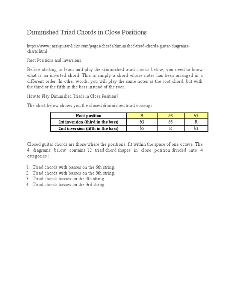Diminished Triad Chords Explained | PDF | Chord (Music) | Music Theory