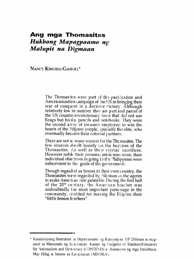 Ang Mga Thomasite Hukbong Mapagpaamo NG Malupit Na Digmaan | PDF