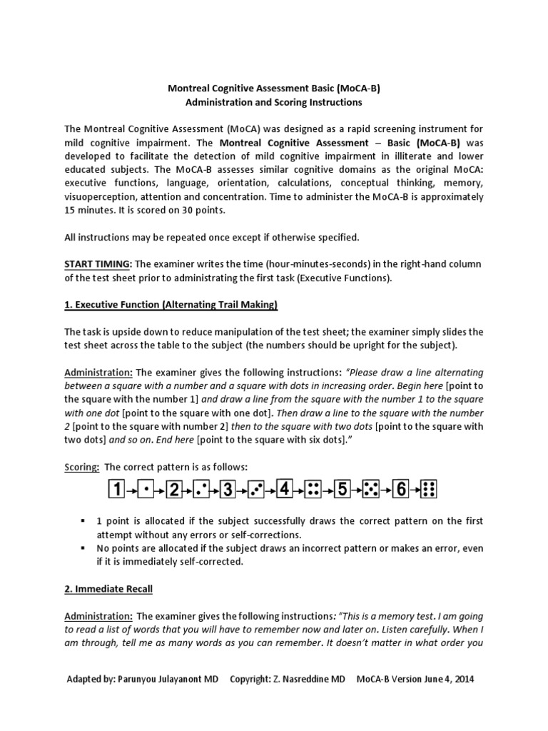 Montreal Cognitive Assessment Basic (Moca-B) Administration and Scoring ...