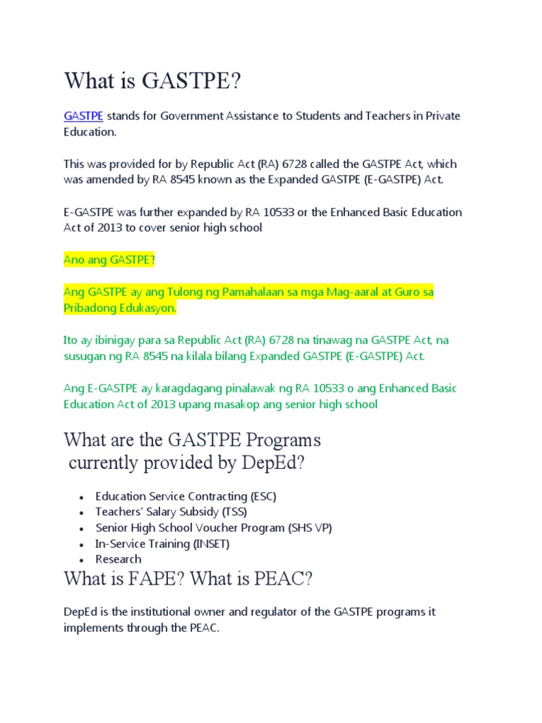 What Is Gastpe?: What Are The Gastpe Programs Currently Provided by ...