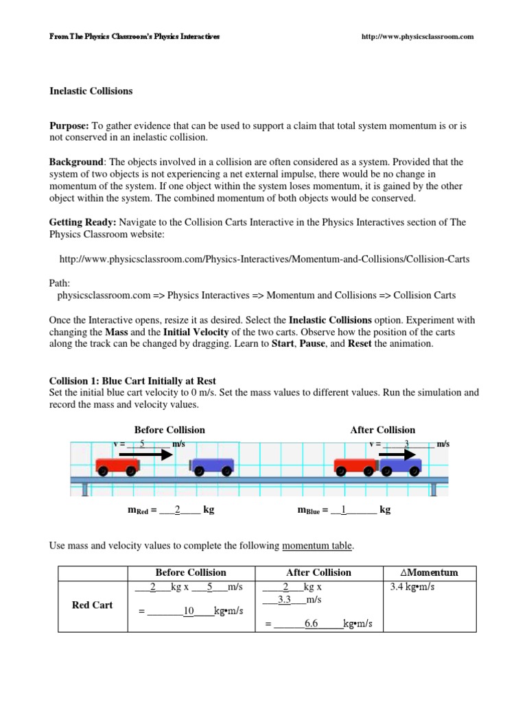 From The Physics Classroom's Physics Interactives: V - 5 - M/s V - 3 - M/s | PDF | Momentum ...