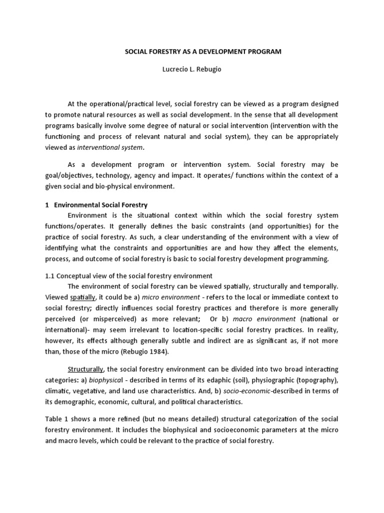 SOCIAL FORESTRY AS A DEVELOPMENT PROGRAM - Edited2020 | PDF | Forestry ...