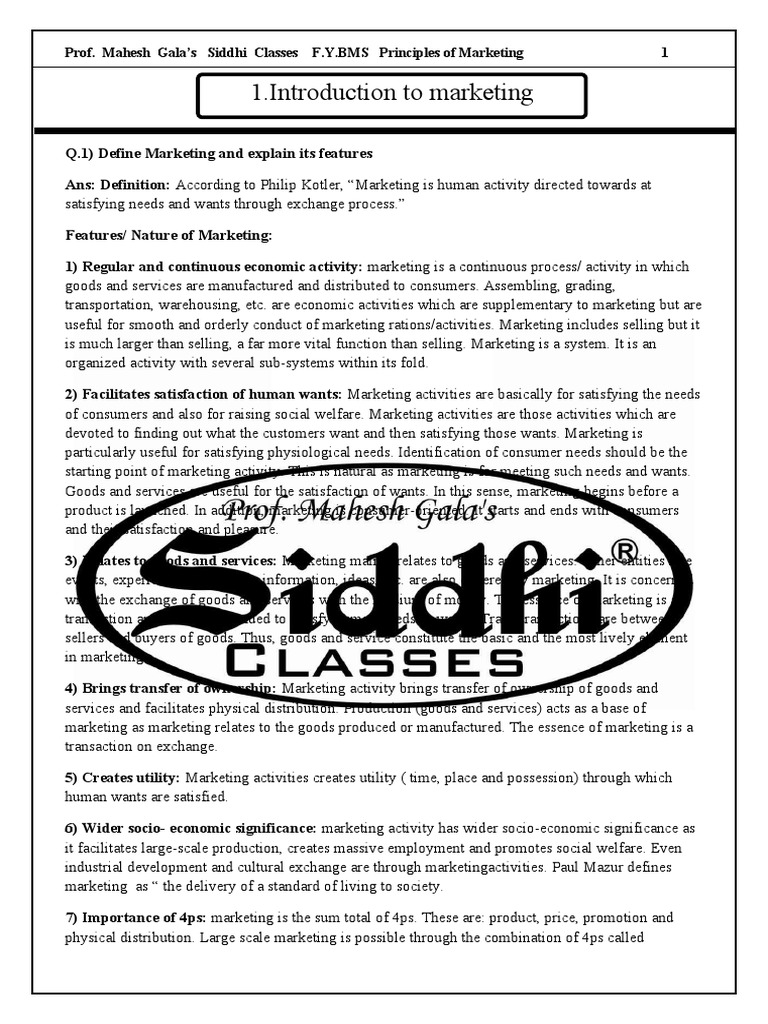 F.Y.bms Principle of Marketing | PDF | Marketing | Sales