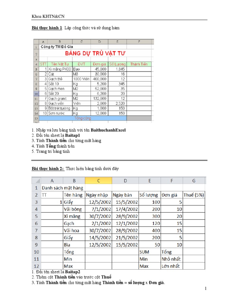 Bai Thuc Hanh Excel - TinHocTinChi | PDF
