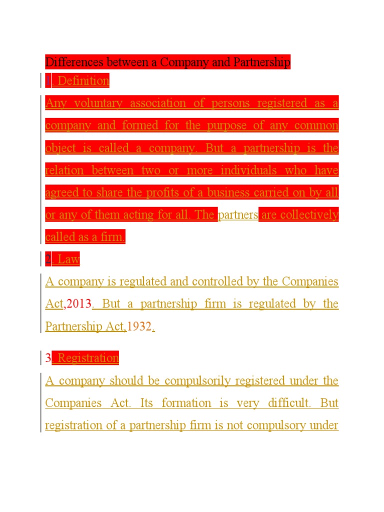 Company vs Partnership: Key Differences | PDF | Partnership | Companies