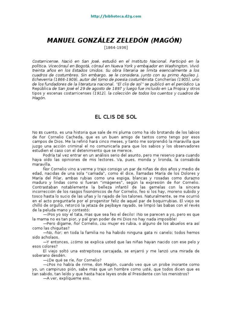 El Clis de Sol - Manuel González Zeledón (Magón) | PDF