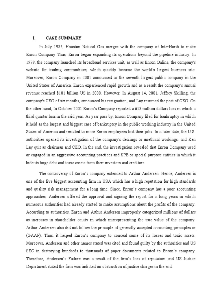 I. Case Summary | PDF | Enron | Accounting