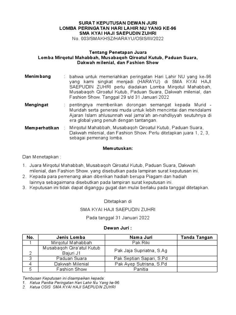 Surat Keputusan Penetapan Juara Lomba - Converted - by - Smakhsz | PDF