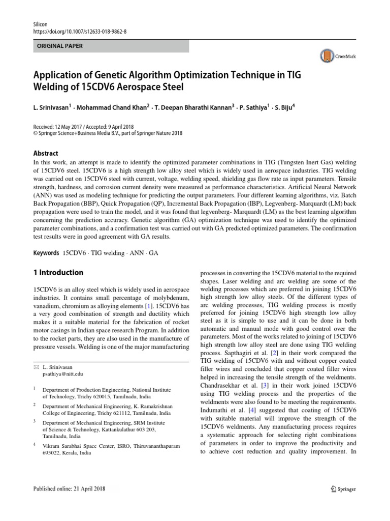 1-Imp - Application of Genetic Algorithm Optimization Technique in TIG Welding o | PDF ...