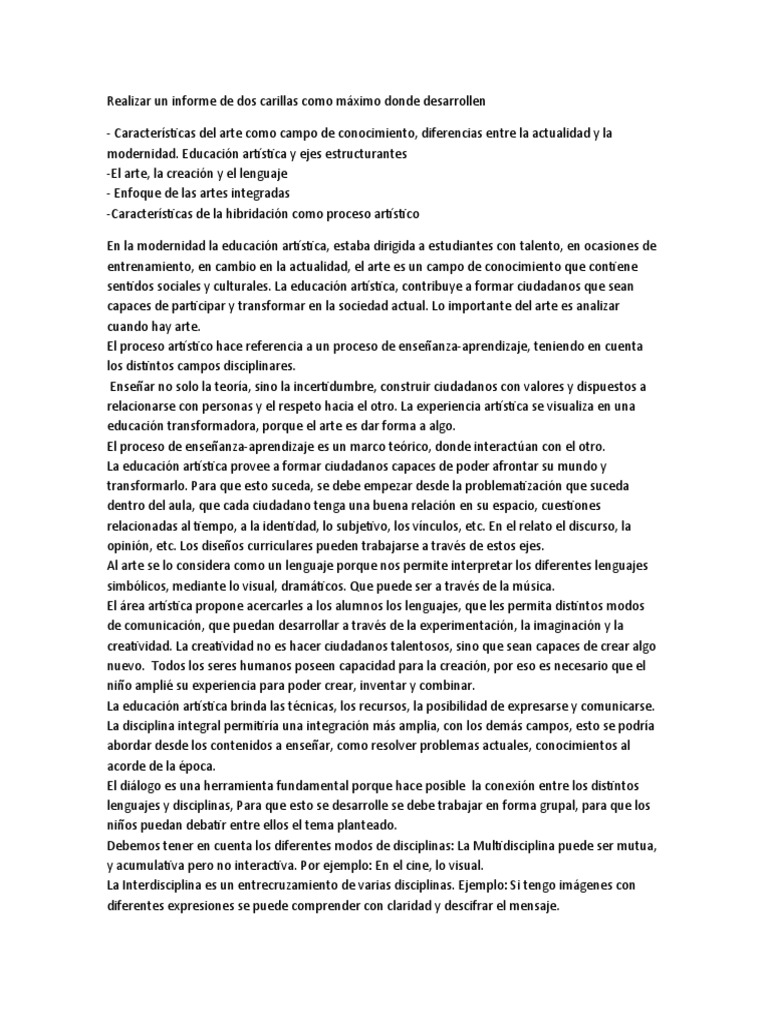 Informe de Arte | PDF | Educación en artes visuales | Creatividad
