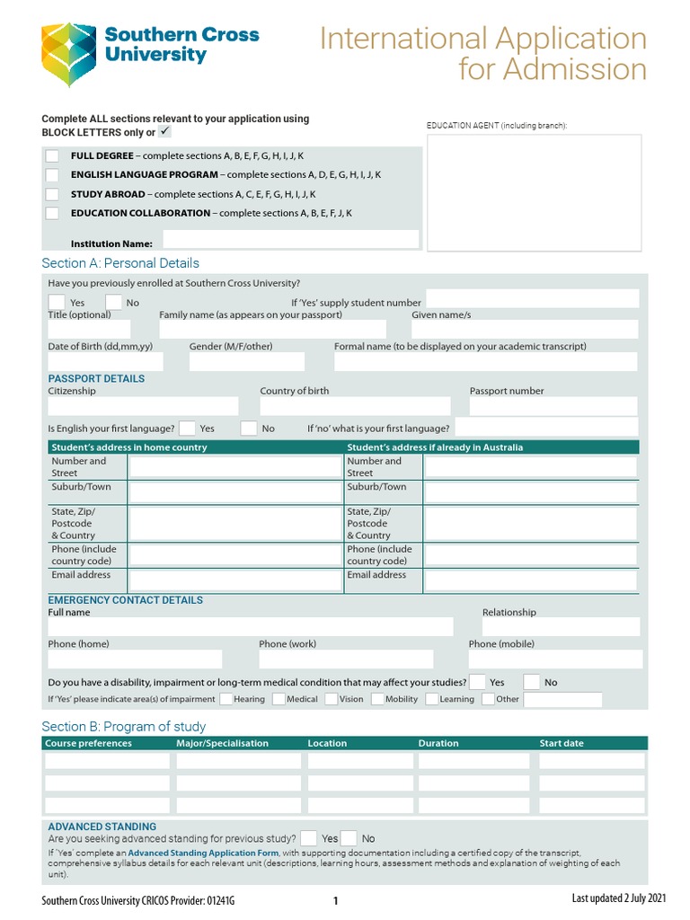 International Application For Admission Form 2021 | PDF | Travel Visa