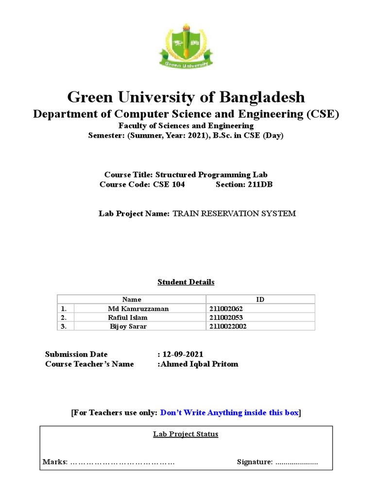 CSE 104 Lab Project Train Reservation System | PDF | Computing ...