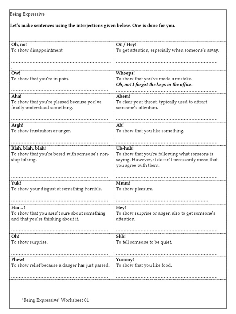 Being Expressive' Worksheet 01 | PDF | Home & Garden