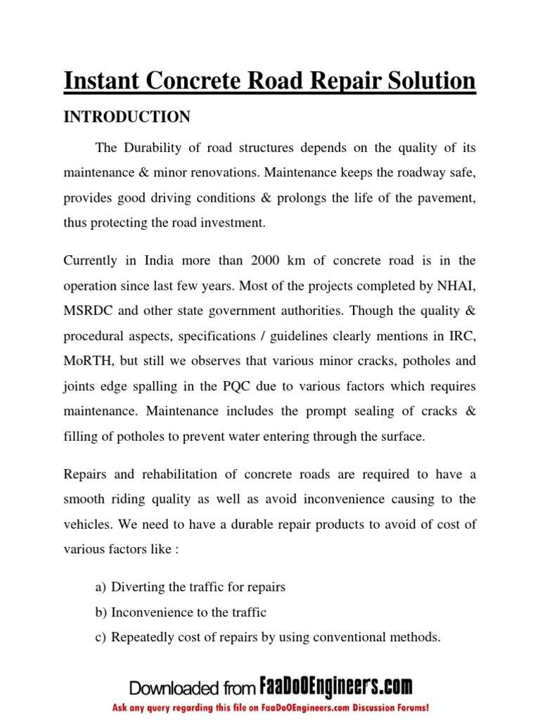 A Durable Solution for Instant Repair of Concrete Roads: Introducing Delpatch Elastomeric ...