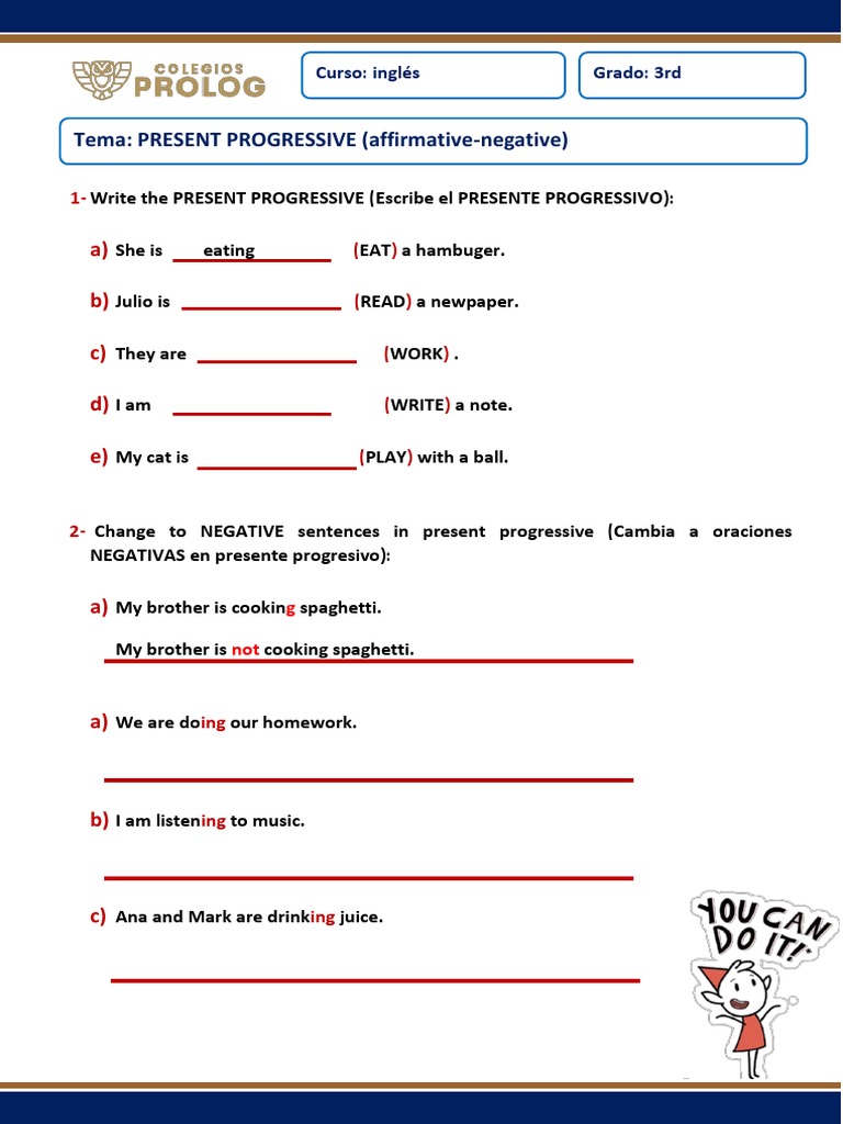 Present Progressive - Ficha | PDF