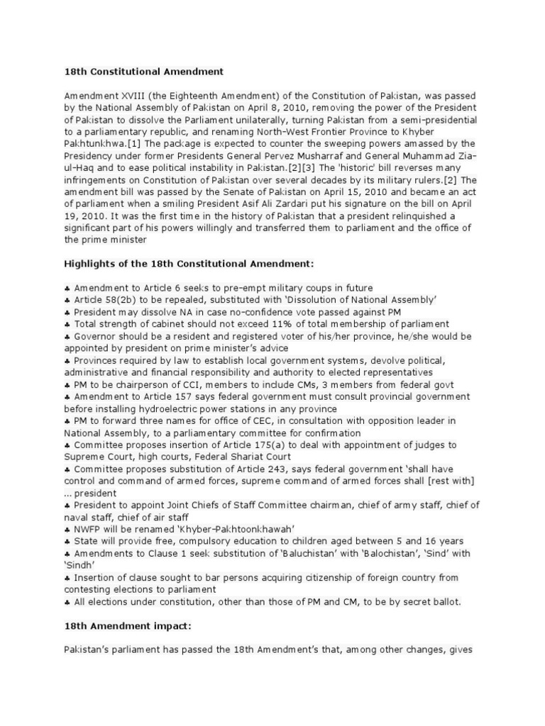 18th Constitutional Amendment | PDF | Government | Political Charters