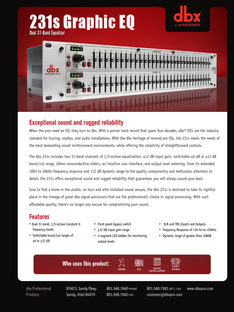 DBX 231 S Data Sheet | PDF | Equalization (Audio) | Audio Engineering