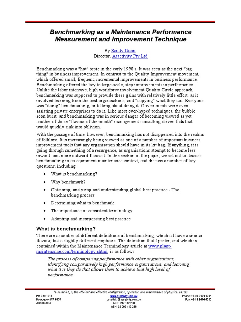 Benchmarking As A Maintenance Performance | PDF | Benchmarking | Reliability Engineering