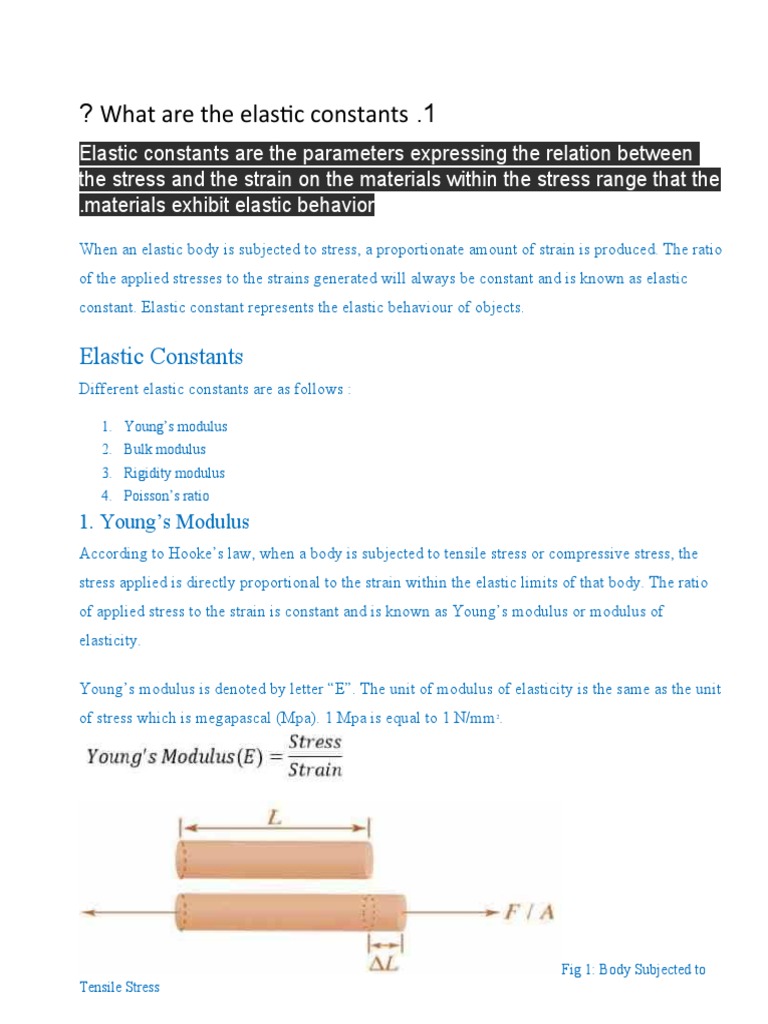 1 - What Are The Elastic Constants ? | PDF | Young's Modulus ...