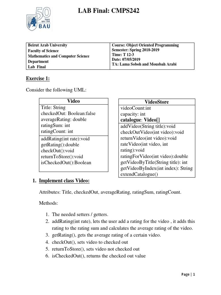 Lab Final Cmps242 Exercise 1 Pdf Class Computer Programming Method Computer Programming