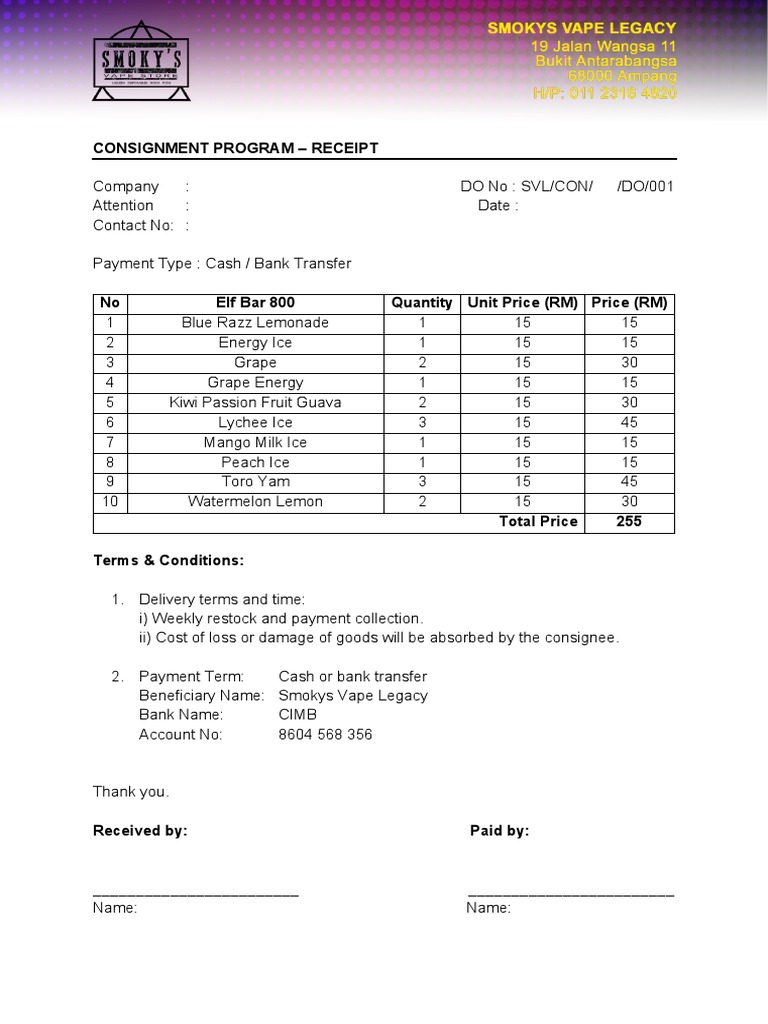 Consignment Program - Receipt | PDF | Fruit