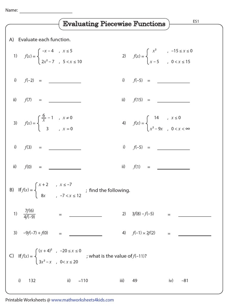 Evaluating Piecewise Functions: Evaluate Each Function. A) | PDF | Mathematical Analysis | Analysis