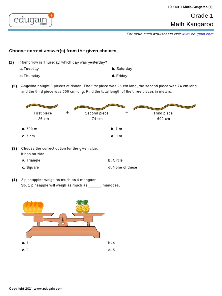Grade 1 Math+Kangaroo Us | PDF