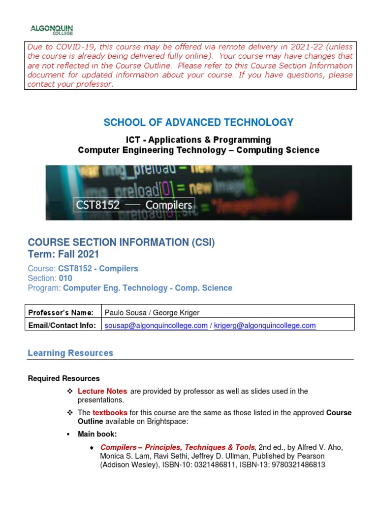 Compilers CSI-CST8152-Winter2022 | PDF | Parsing | Regular Expression