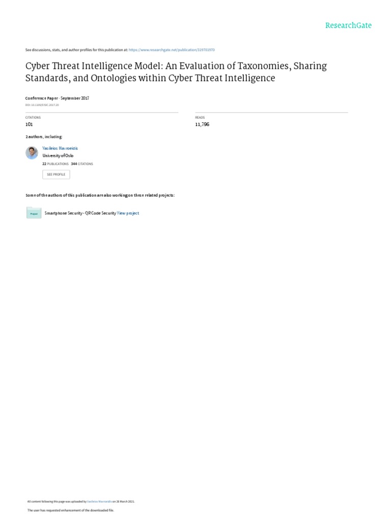 Cyber Threat Intelligence Model An Evaluation of Taxonomies Sharing ...