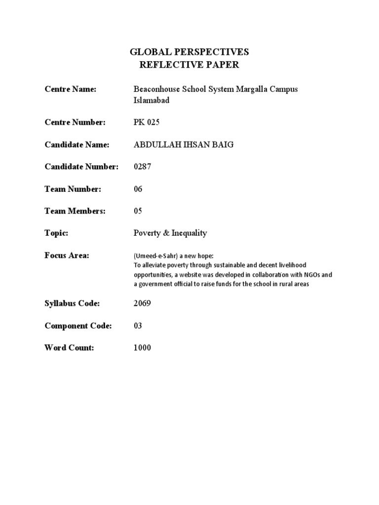 Global Perspectives Reflective Paper | Download Free PDF | Economic ...