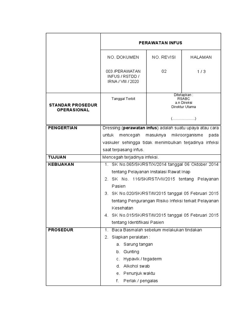 SPO Perawatan Infus Revisi-2 | PDF