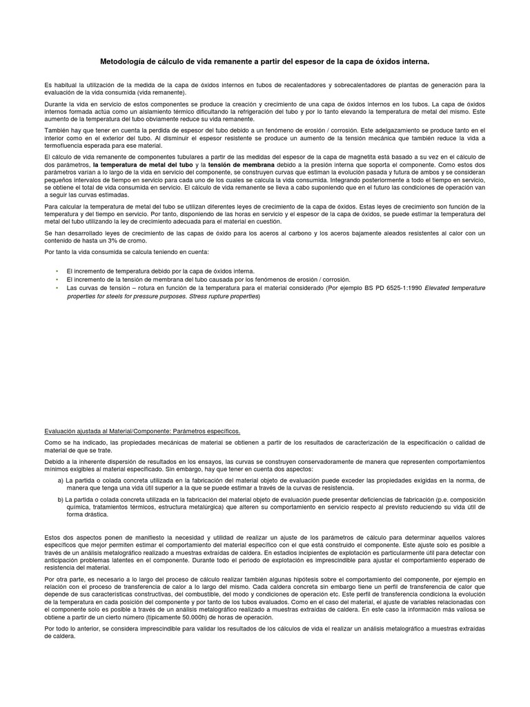 Metodología de Cálculo de Vida Remanente A Partir Del Espesor de La ...