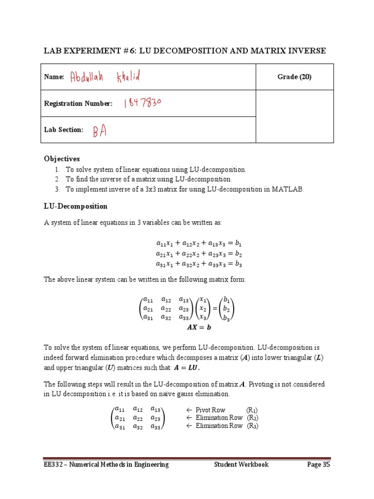 Ee332 - Lab-Sheets - Student Workbook 7 | PDF | Matrix (Mathematics ...