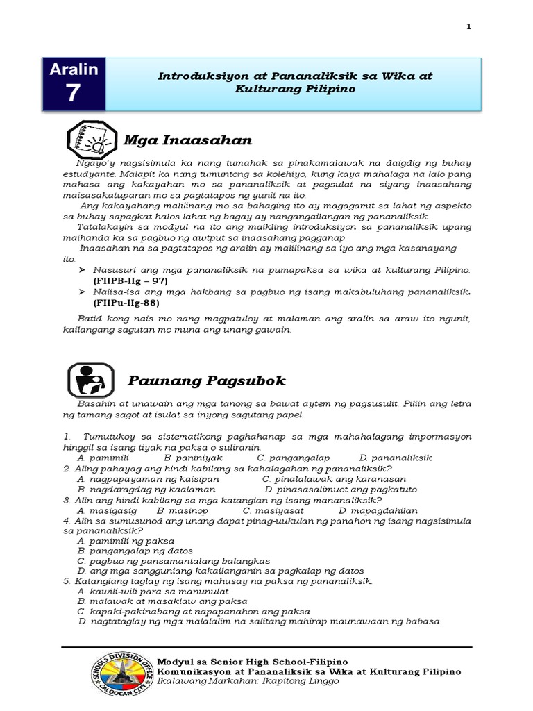Filipino Komunikasyon Q2 Week 7 Validated WITH ANSWERSHEET | PDF