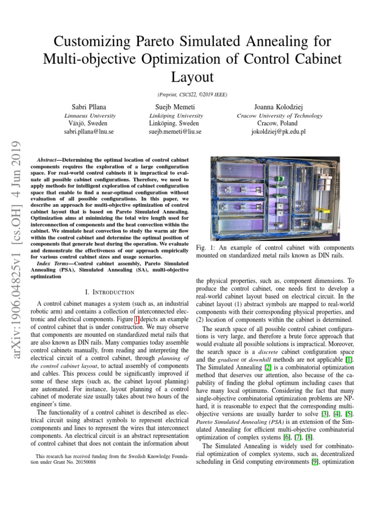 Customizing Pareto Simulated Annealing For Multi-Objective Optimization of Control Cabinet ...