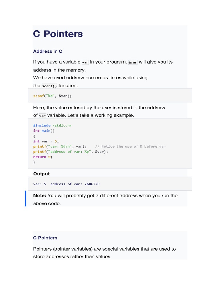 C Pointers Pdf Pointer Computer Programming Array Data Structure