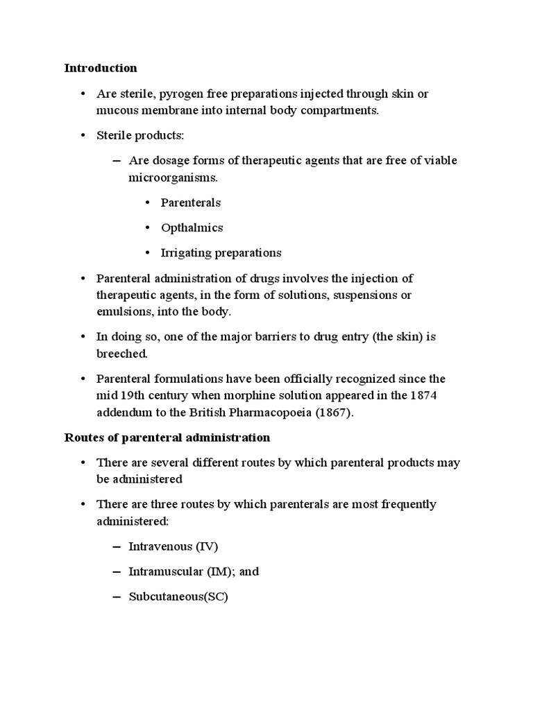 Parential Product | PDF | Pharmaceutical Formulation | Intravenous Therapy